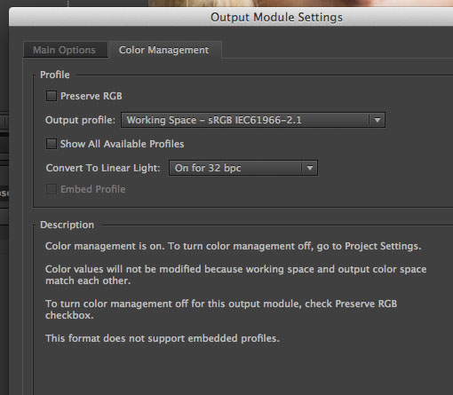 AEColorManagementOutput | wolfcrow
